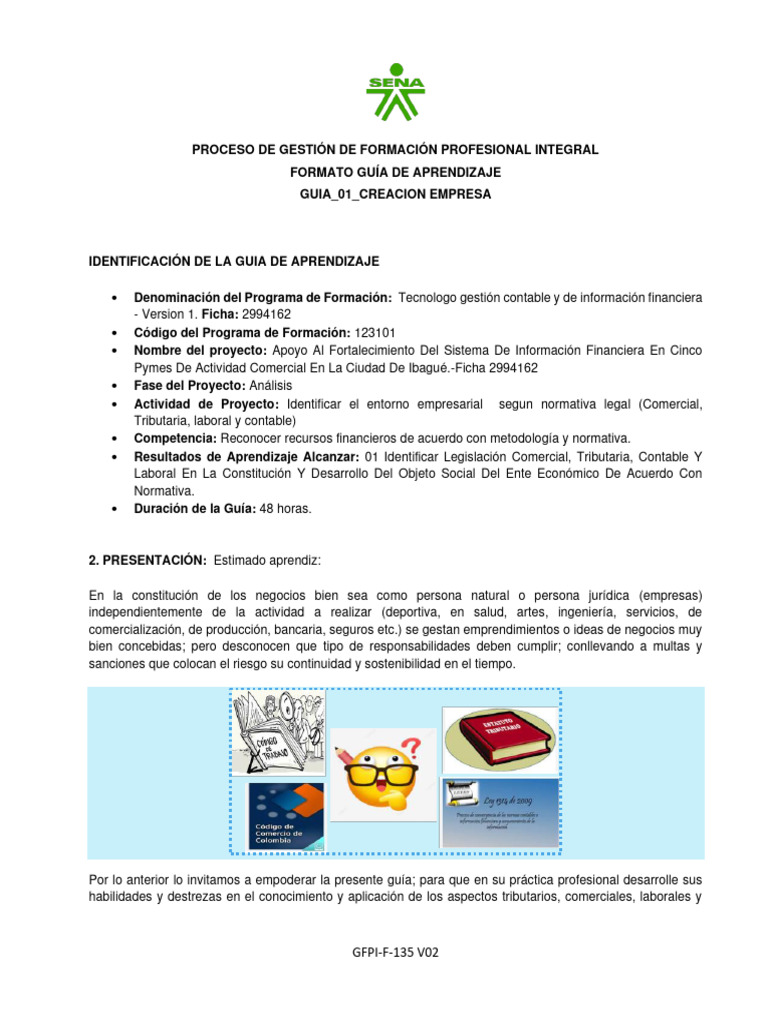 Guia Aprendizaje 1 Creacion Emresa | PDF | Contabilidad | Business