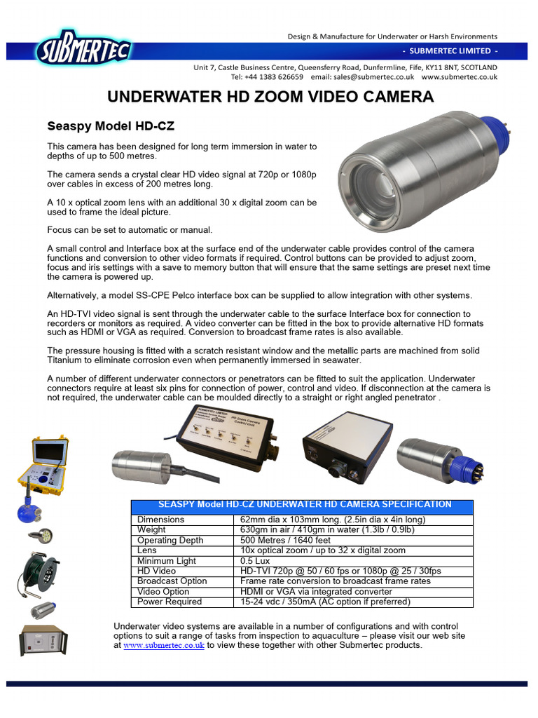 100x Seaspy HD-CZ Colour Zoom Camera | PDF | Camera | Video