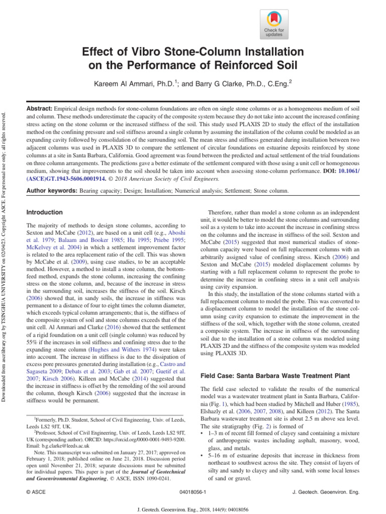 Al Ammari 和 Clarke - 2018 - Effect of Vibro Stone-Column Installation ...