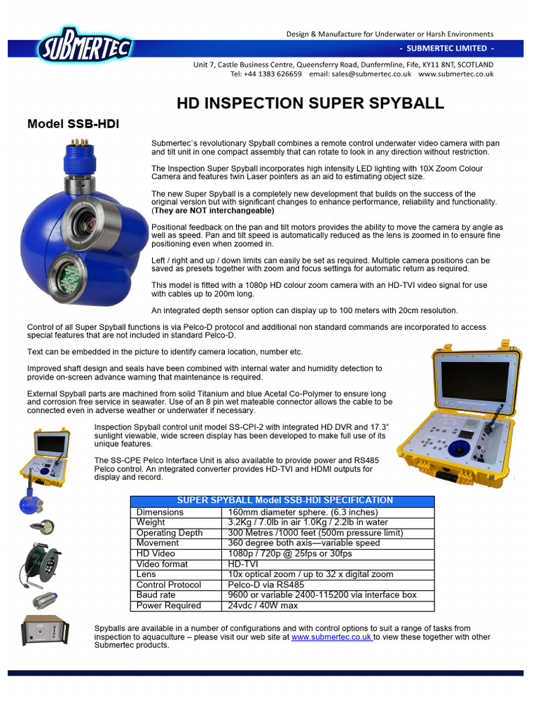 SB-HDI Inspection HD Spyball | PDF | Camera | Zoom Lens