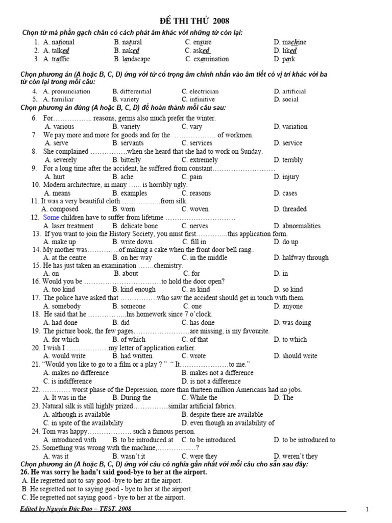 (123doc) de Luyen Thi Dai Hoc | PDF | Memory | Human