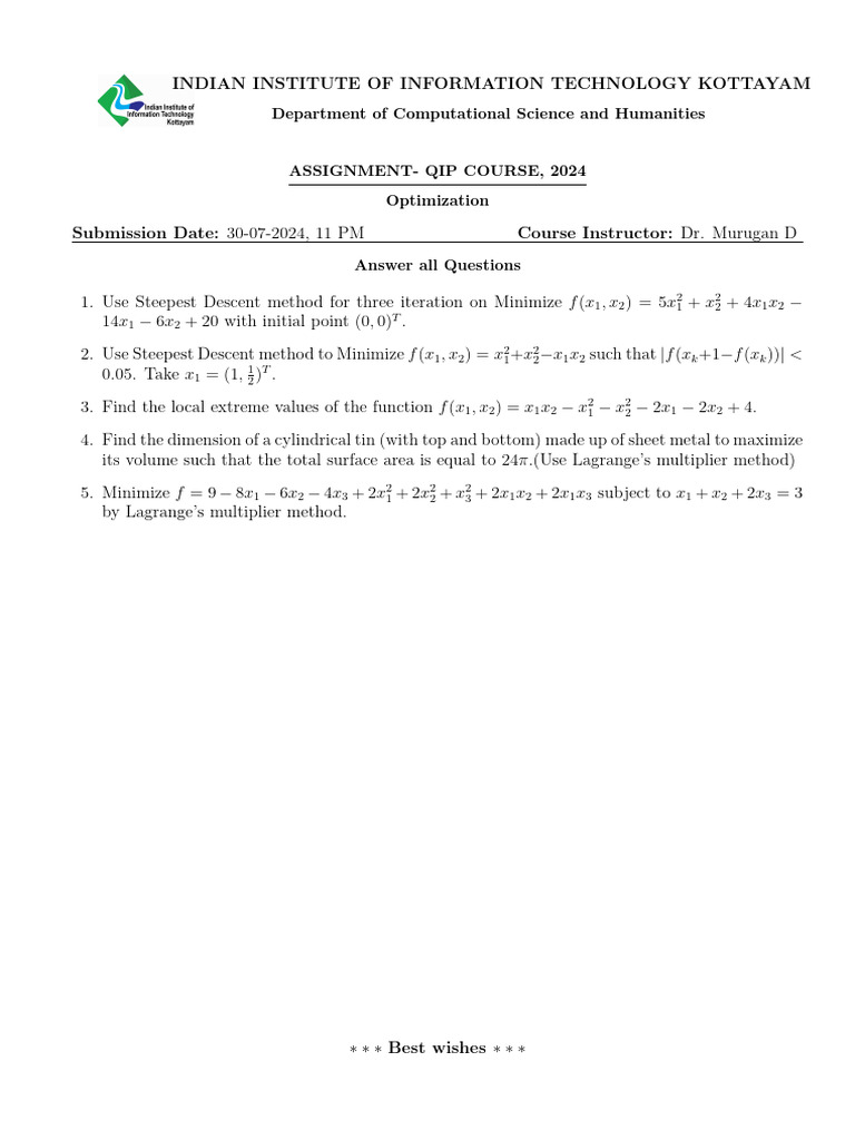 Assignment (Optimization) | PDF