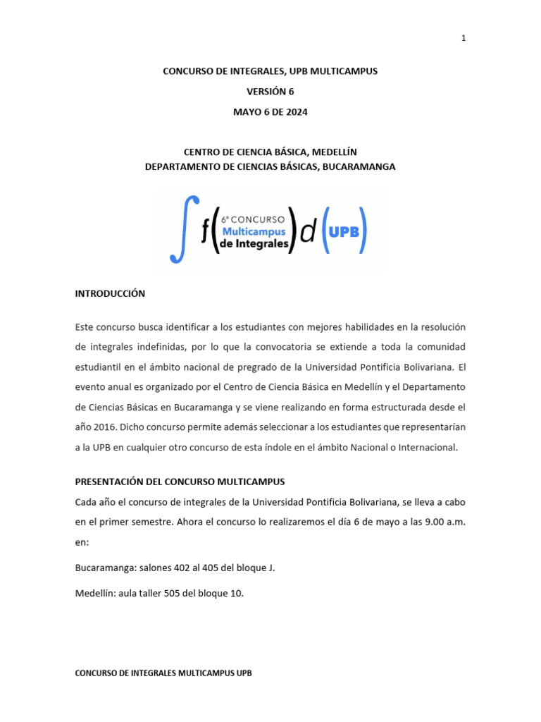 Concurso de Integrales UPB 2024 | PDF | Crecimiento personal y profesional