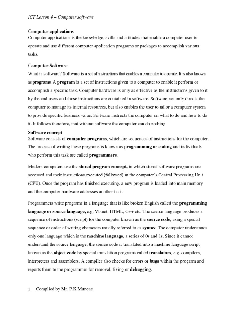 ICT Lesson 4 - Computer Software | PDF | Installation (Computer Programs) | Computer Programming