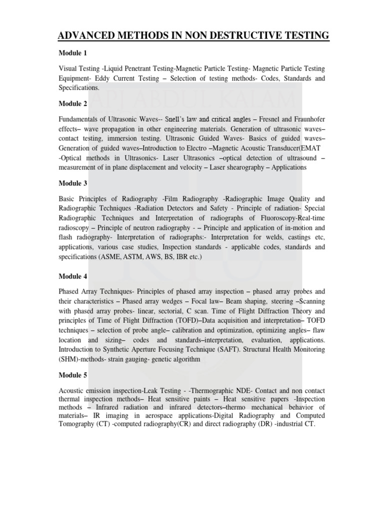 Advanced Methods in Non Destructive Testing | PDF