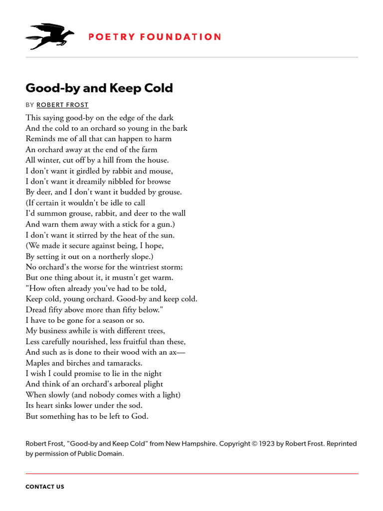 Good-By and Keep Cold by Robert Frost - Poetry Foundation | PDF