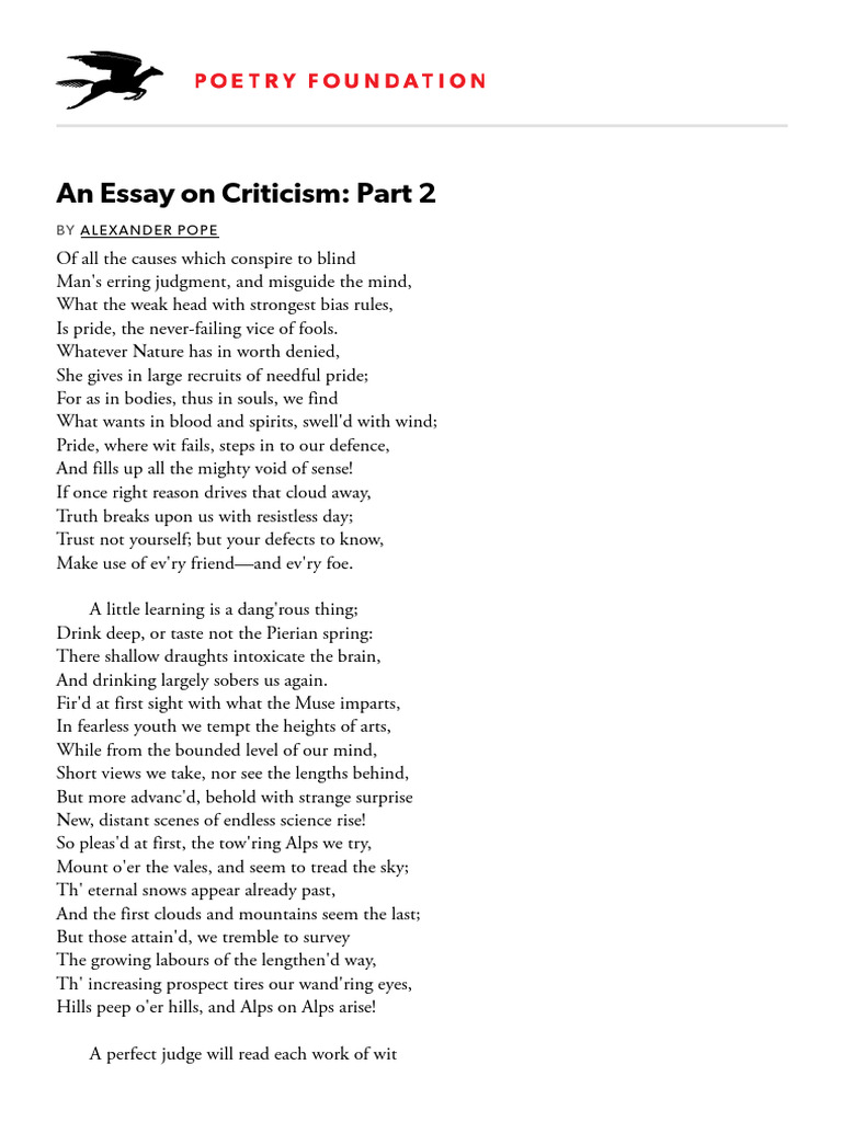 An Essay On Criticism - Part 2 by Alexander Pope - Poetry Foundation ...