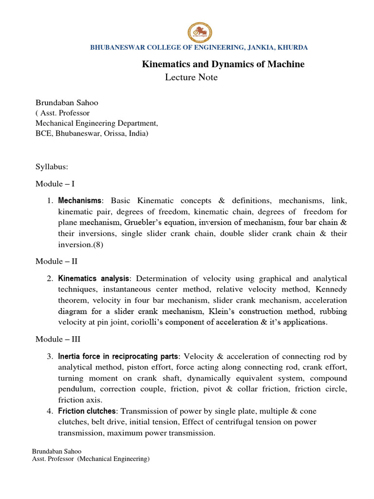 Kinematics & Dynamics of Machine | PDF | Kinematics | Acceleration