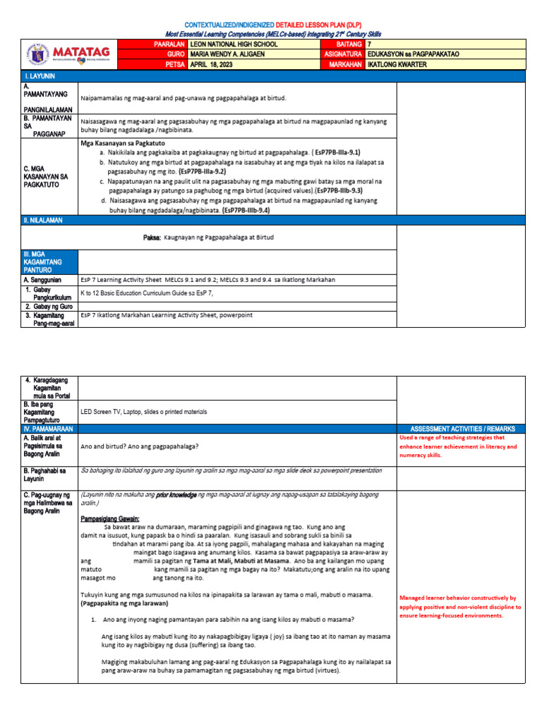 ESP 7 COT Indigenization Contextualization Localization ALIGAEN | PDF