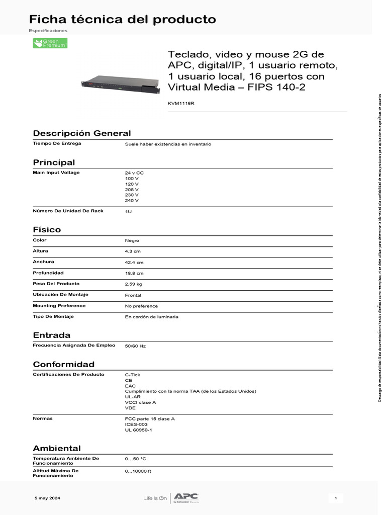 KVM-switch APC - NetShelter-KVM-Switches - KVM1116R | PDF