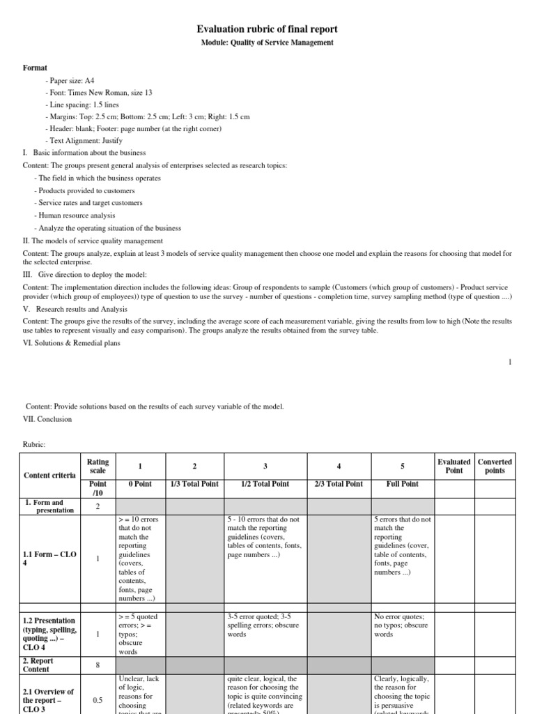 Rubric Final Report | Download Free PDF | Analysis | Theory