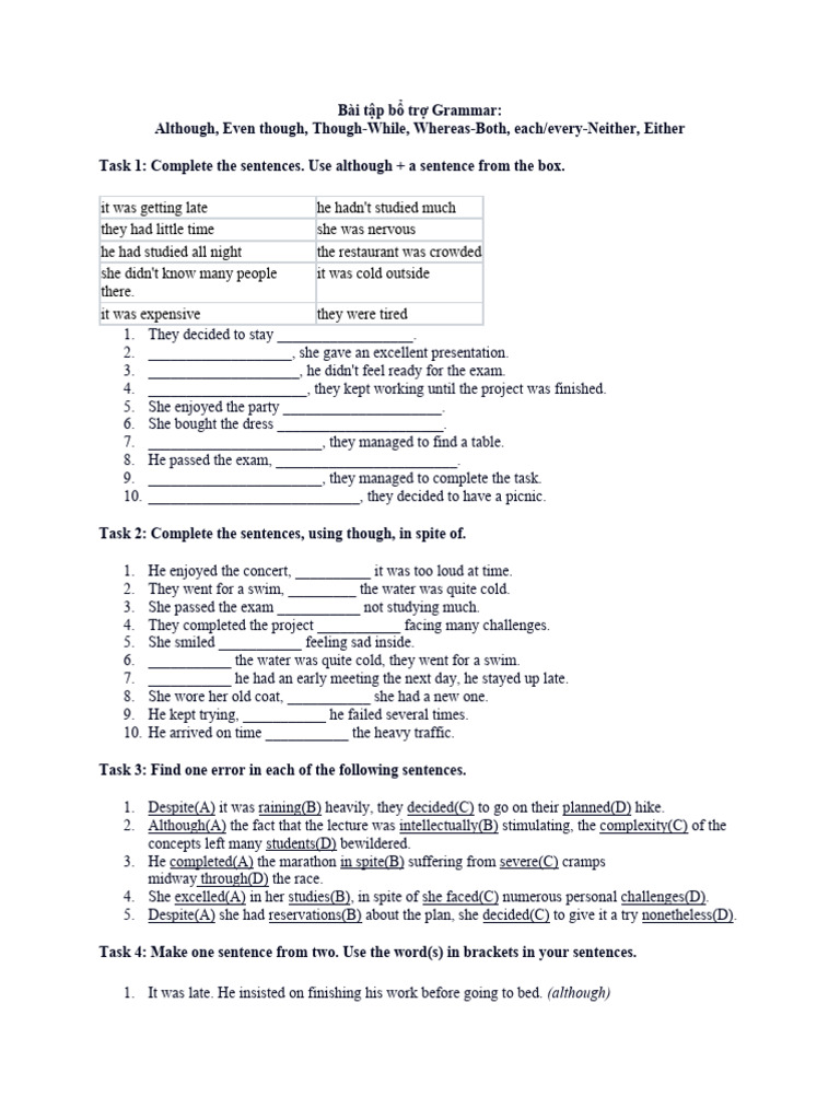 Grammar Exercises: Conjunctions & Errors | PDF | Ho Chi Minh City | Hanoi