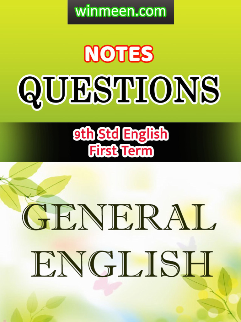 9th STD English 1st Term Notes Questions With Answer | PDF | Clause ...