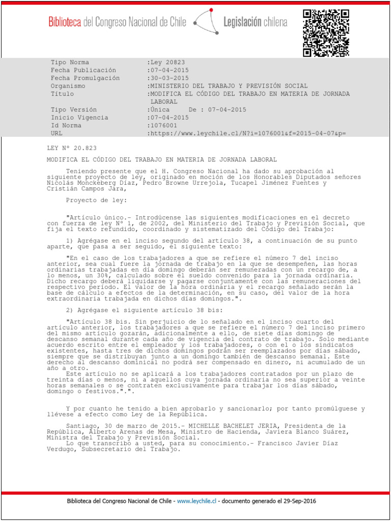 Ley 20823 - 07 Abr 2015 | PDF | Gobierno
