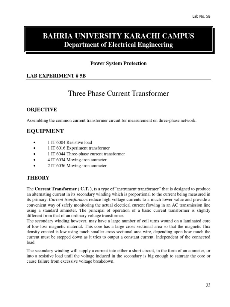 LAB 5B Three Phase Current Transformer | PDF | Transformer | Electric Current