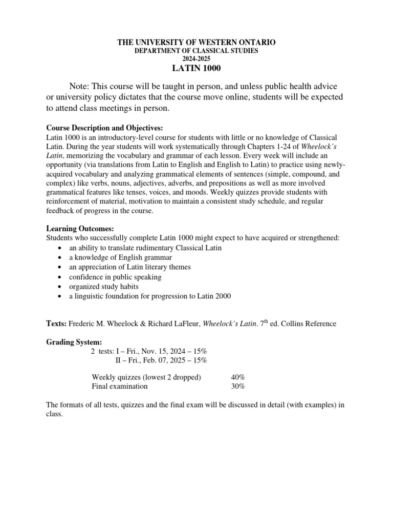 LA1000 Course Outline 2024-2025 | PDF | Latin | English Language