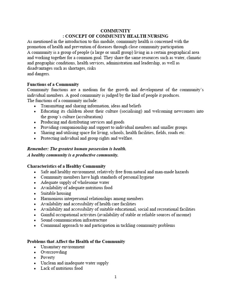INTRODUCTION TO COMMUNITY HEALTH NOTES | PDF | Nursing | Health Care