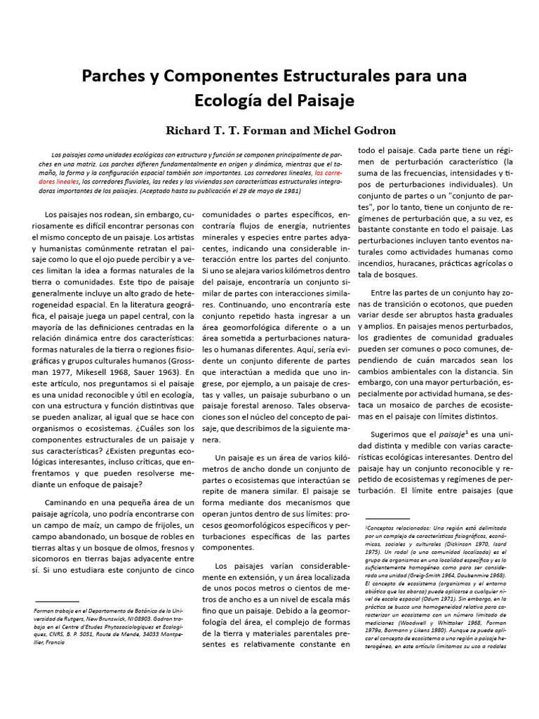 Richard Forman - Parches y Componentes Estructurales para Una Ecología ...