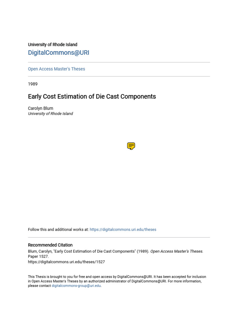 1989-Blum - Early Cost Estimation of Die Cast Components | PDF | Materials | Secondary Sector Of ...
