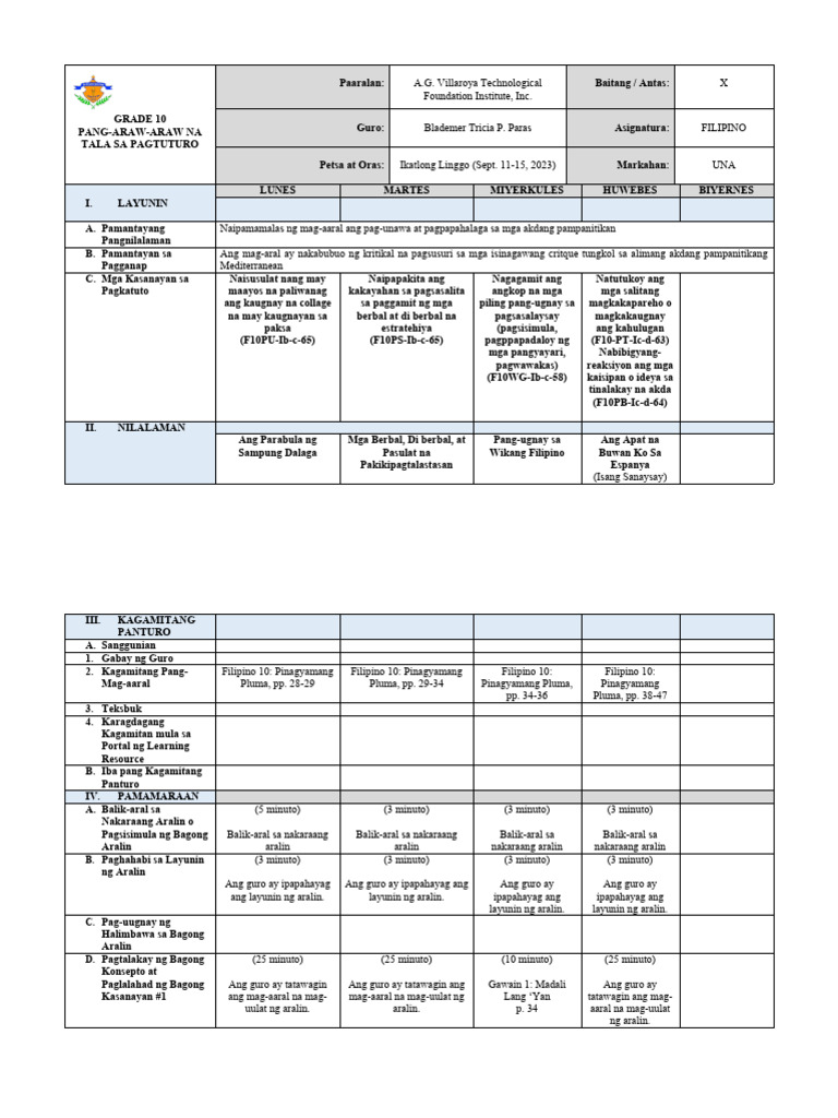 Grade 10 - Week 3 (Filipino) | PDF