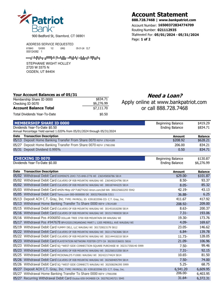 05 31 2024.member Statements | PDF | Debit Card | Banks