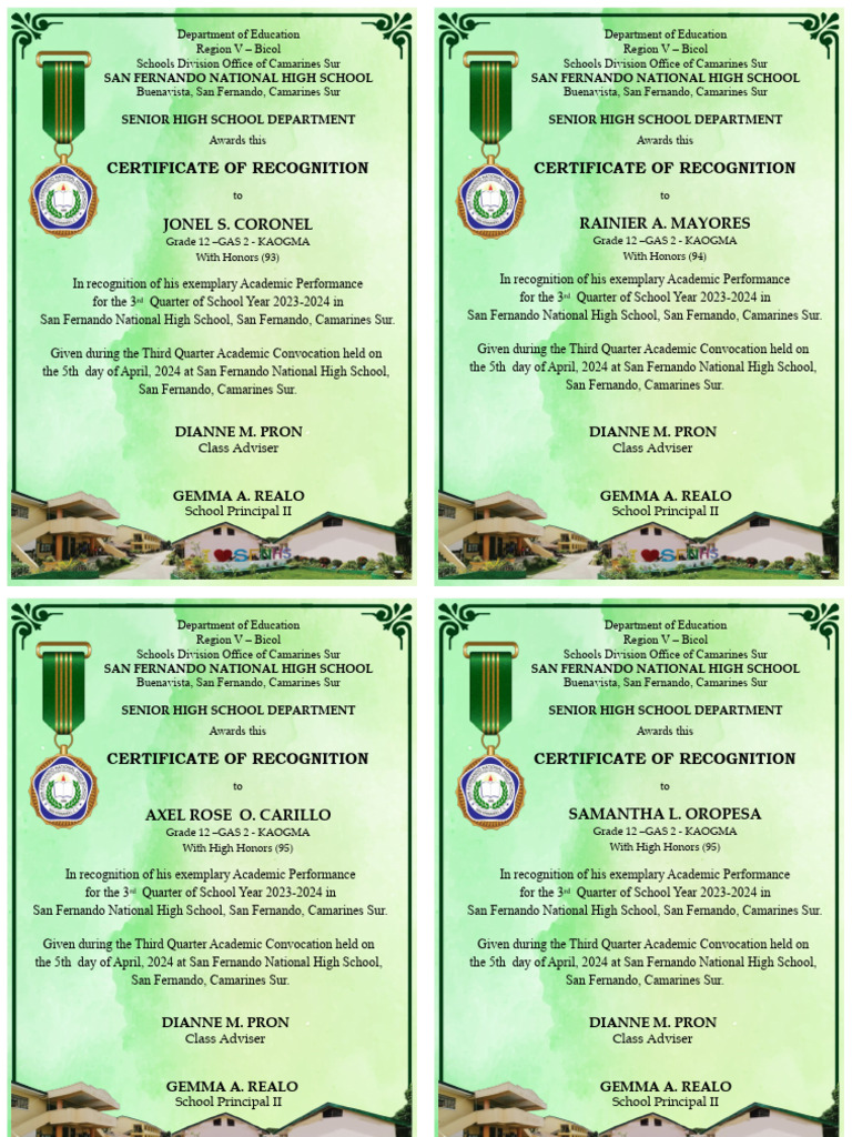 Shs Convocation Certificate Template - 2021 2022 | PDF