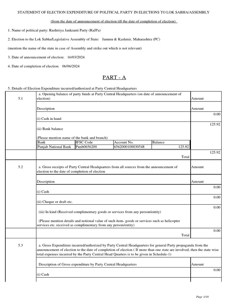 Election Expenditure Report for RaJPa | PDF | Expense | Cheque