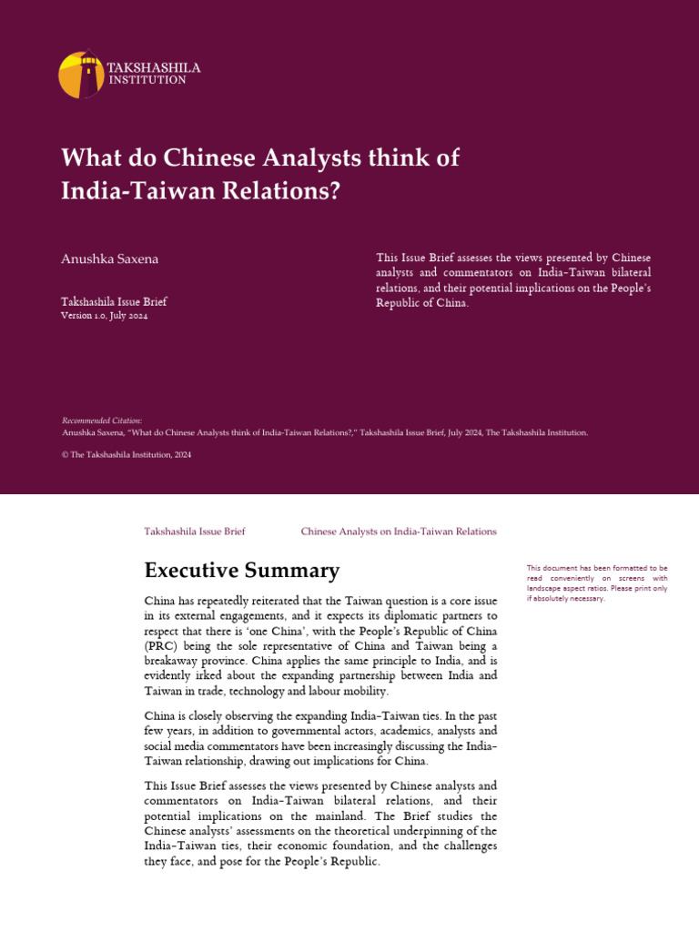 Chinese Analysis On India Taiwan | PDF | Taiwan | China