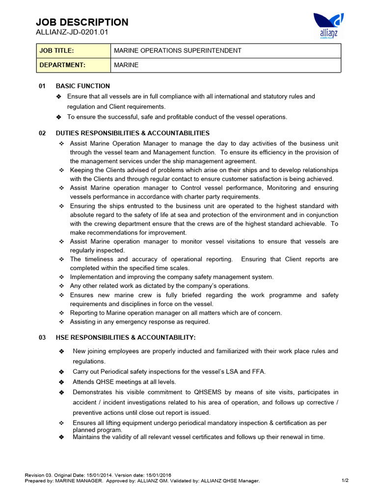 ALLIANZ-JD-0201.01 Job Description - Marine Operations Superintendent ...