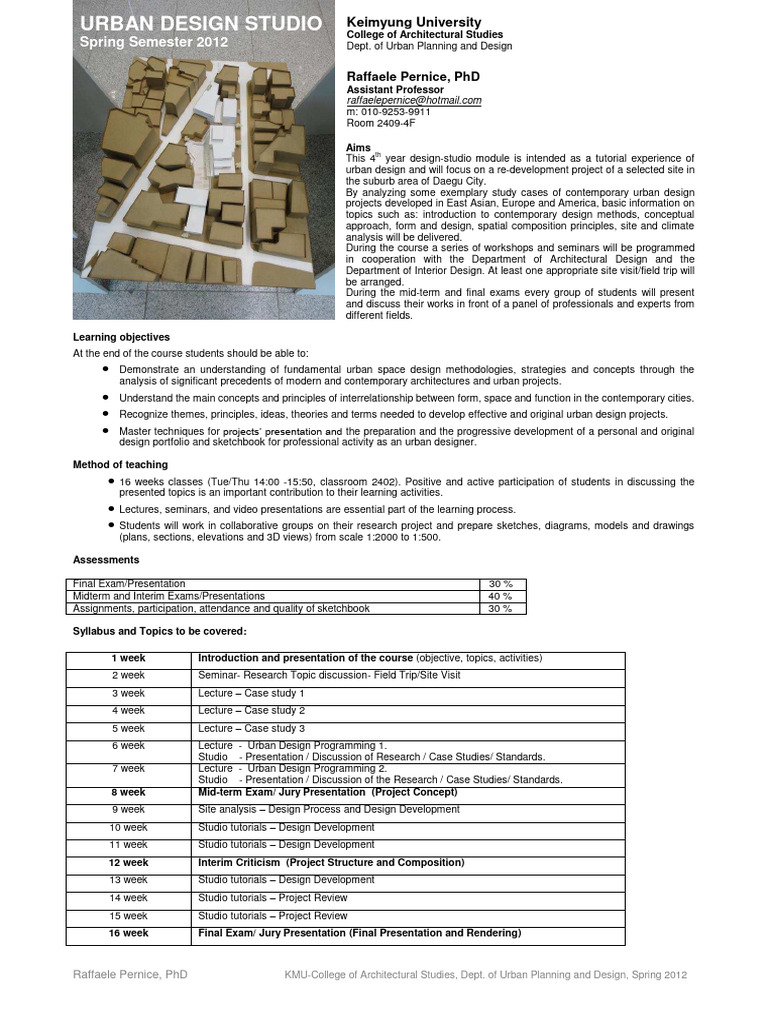 Urban Design Studio 2 Syllabus Spring 20 | PDF | Lecture | Design