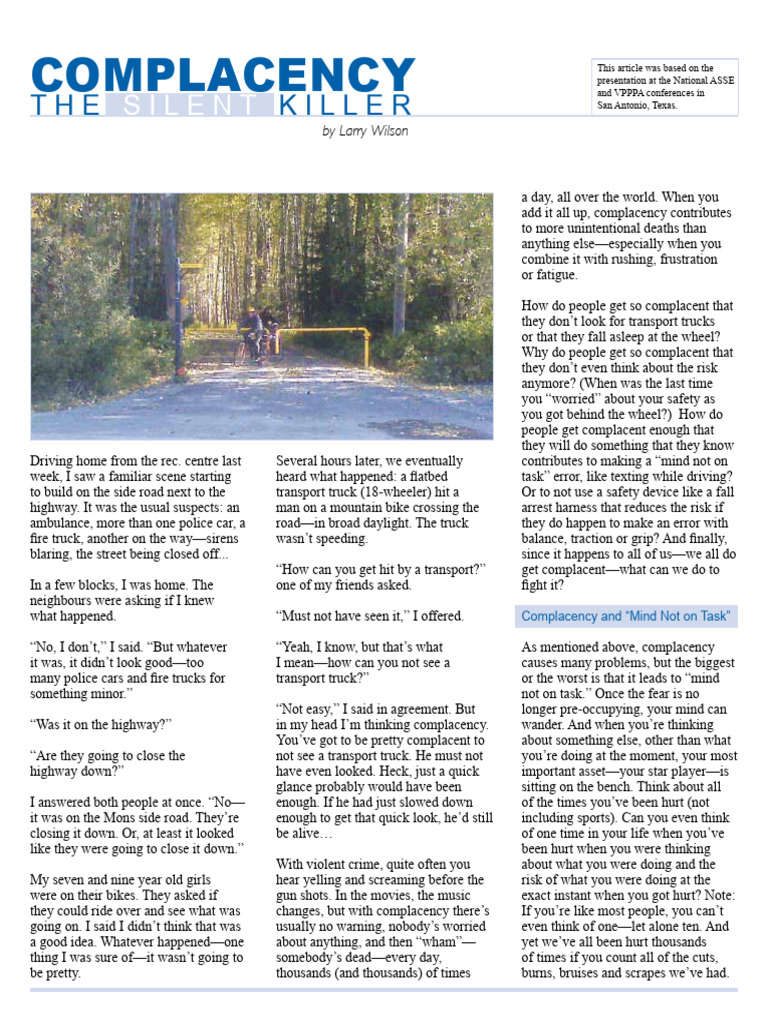 Complacency The Silent Killer | PDF | Risk