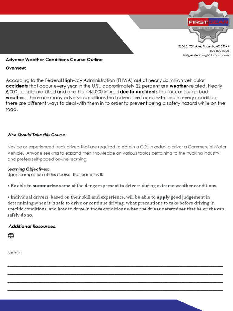 Adverse Weather Driving Safety Course | PDF | Truck Driver | Vehicles