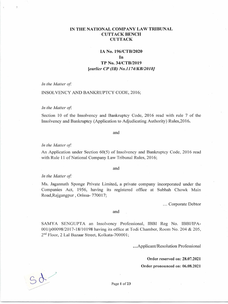 IA No 196-CTB-2020 TP No 34-CTB-2019 | PDF | Bankruptcy | Taxes