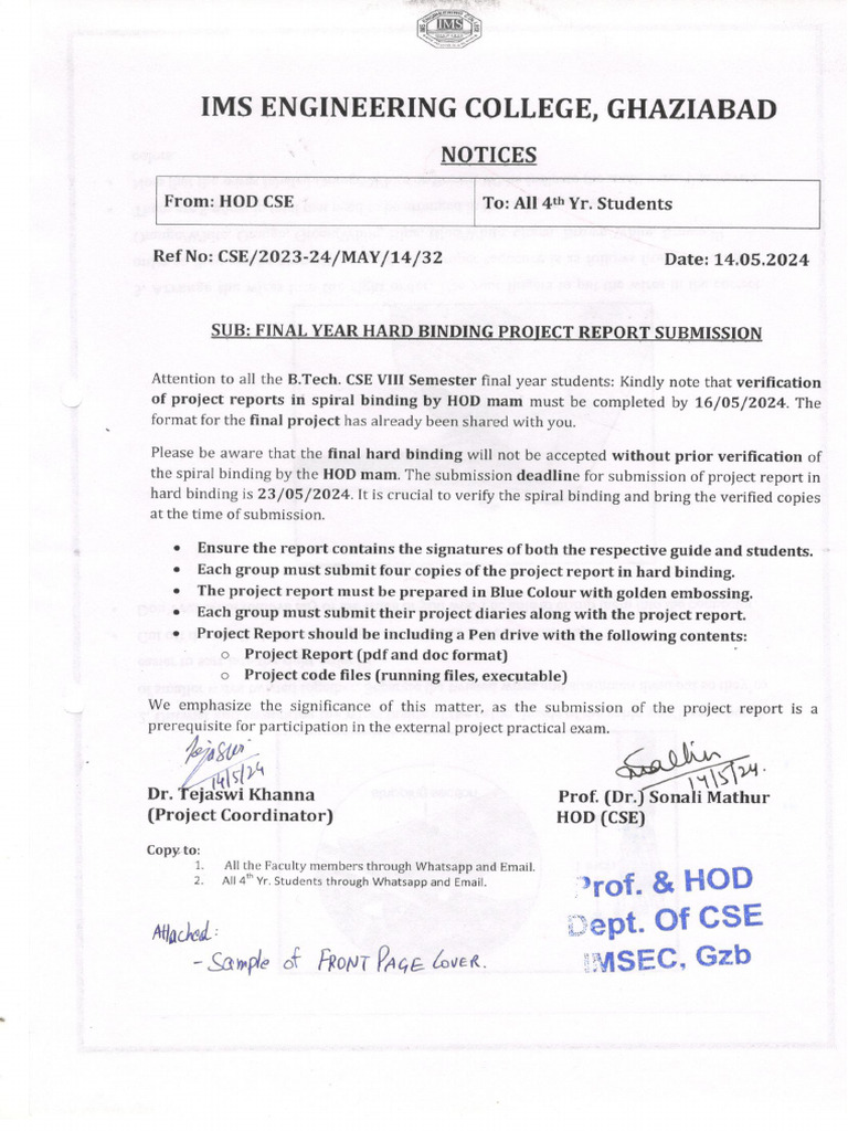 Con 32 May Final Year Hard Binding Project Report Submission | PDF