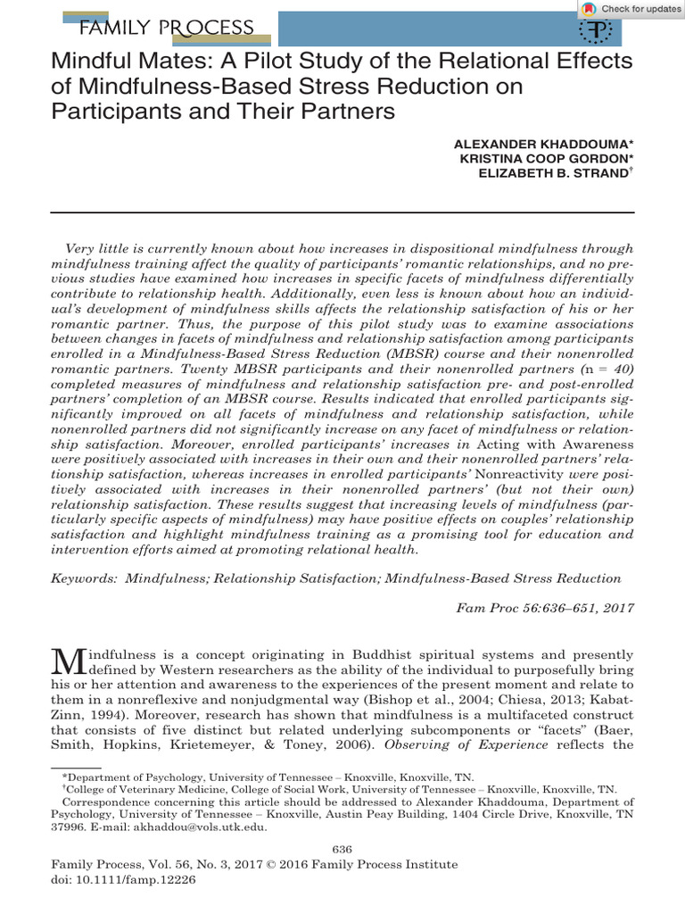 Family Process - 2016 - Khaddouma - Mindful Mates A Pilot Study of The ...