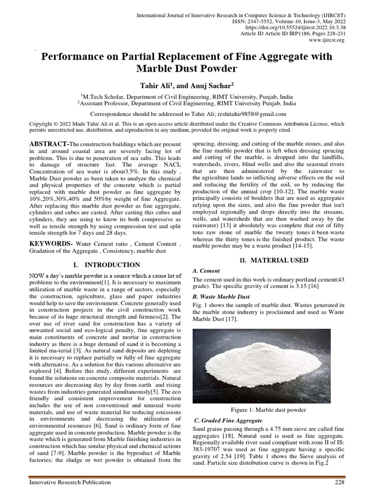 38 Performance On Partial Replacement of Fine Aggregate With Marble ...