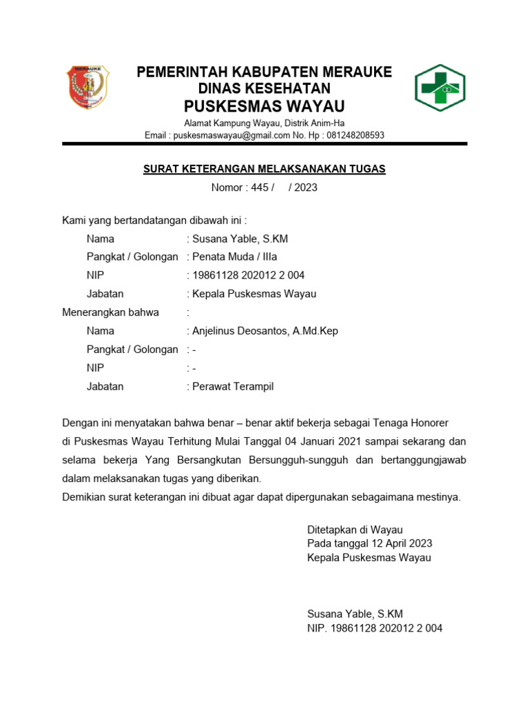 Surat Tugas Puskesmas Wayau | PDF