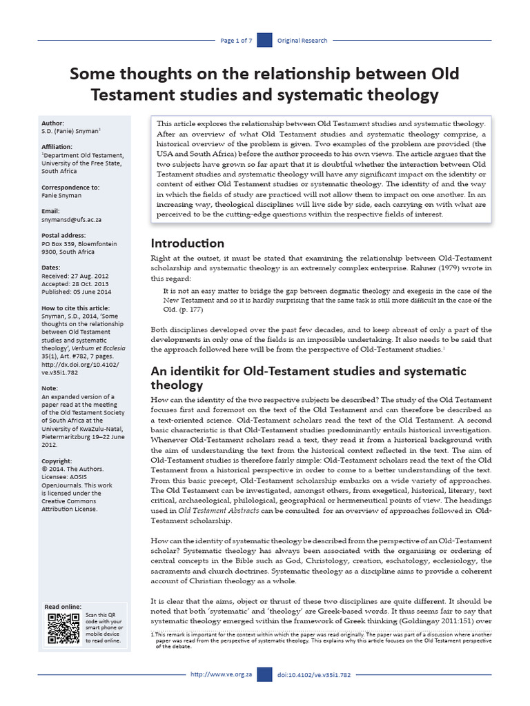Artikel - Relationship Between OT and Systematic Theology | PDF | Bible ...