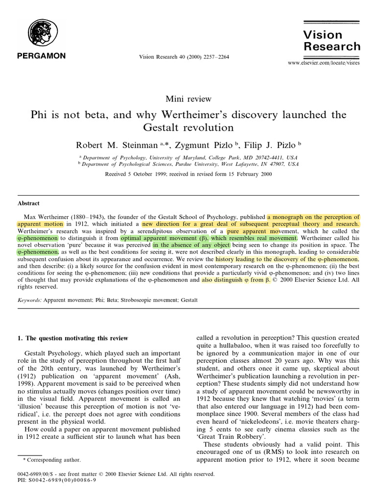 Wertheimer's 8-Phenomenon and Gestalt Psychology | PDF | Perception ...