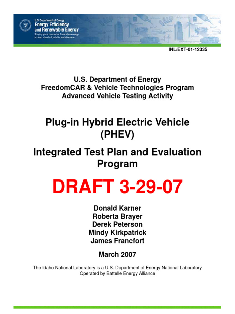 DRAFT 3-29-07: Plug-In Hybrid Electric Vehicle (PHEV) Integrated Test ...