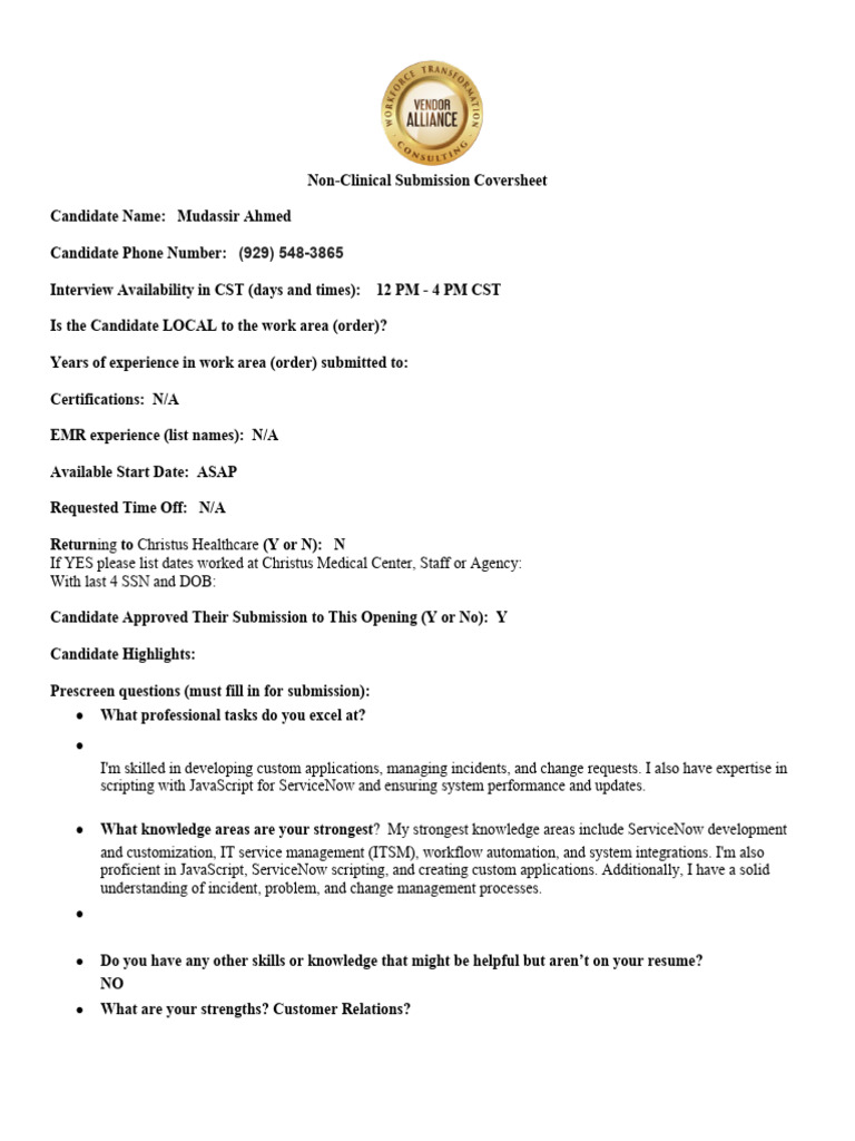 Christus Non Clinical Submission Coversheet | PDF | Customer ...