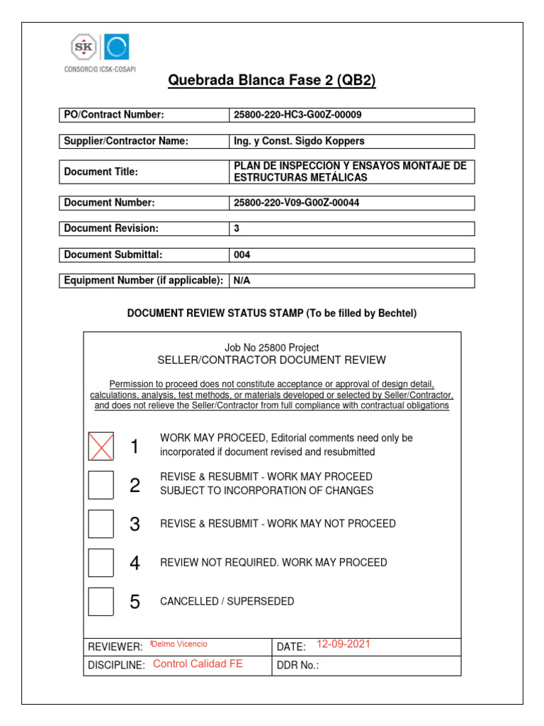 Plan de Inspección Montaje Estructuras QB2 | PDF | Acero estructural ...