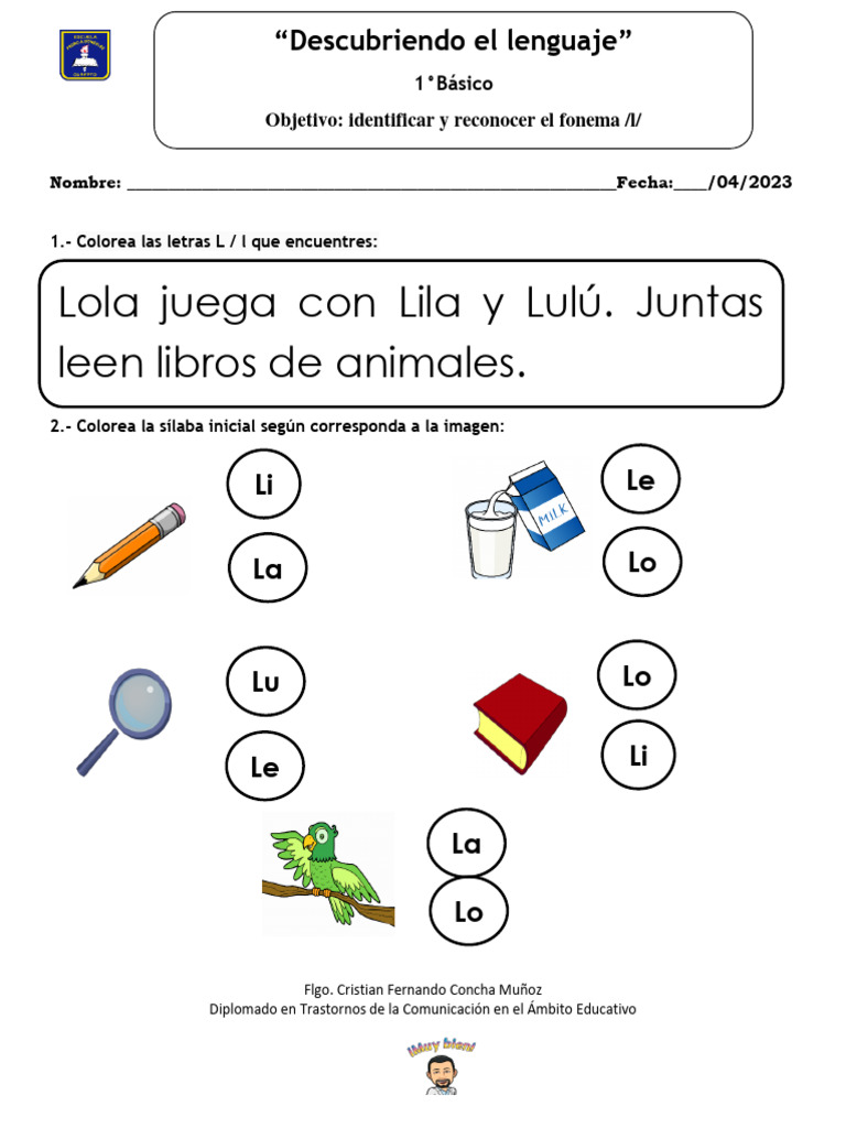 Guía Fonema L | PDF | Artes del lenguaje y disciplina