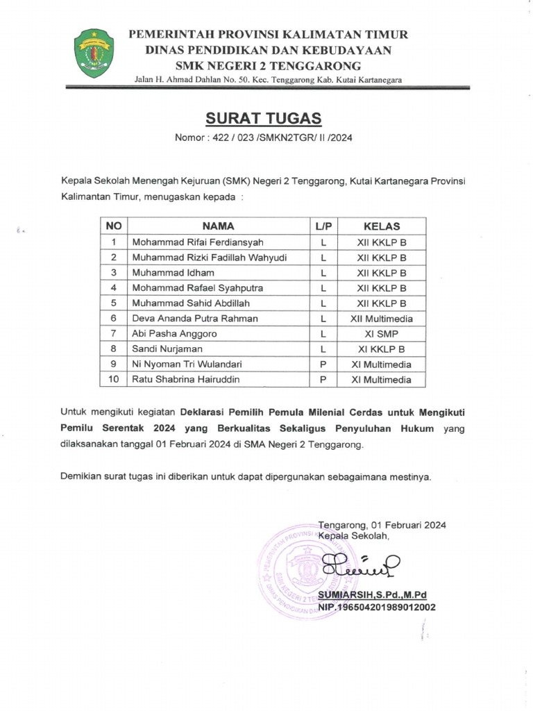 Surat Tugas Siswa | PDF