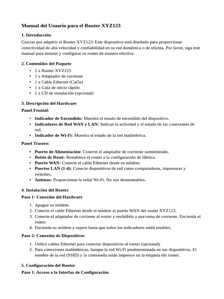 Manual Router Xyz123 | PDF | Enrutador (Computación) | Red de computadoras