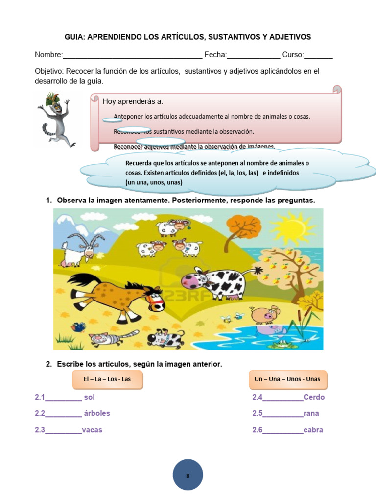Artículos, Sustantivos y Adjetivos: Guía Educativa | PDF | Caso de ...