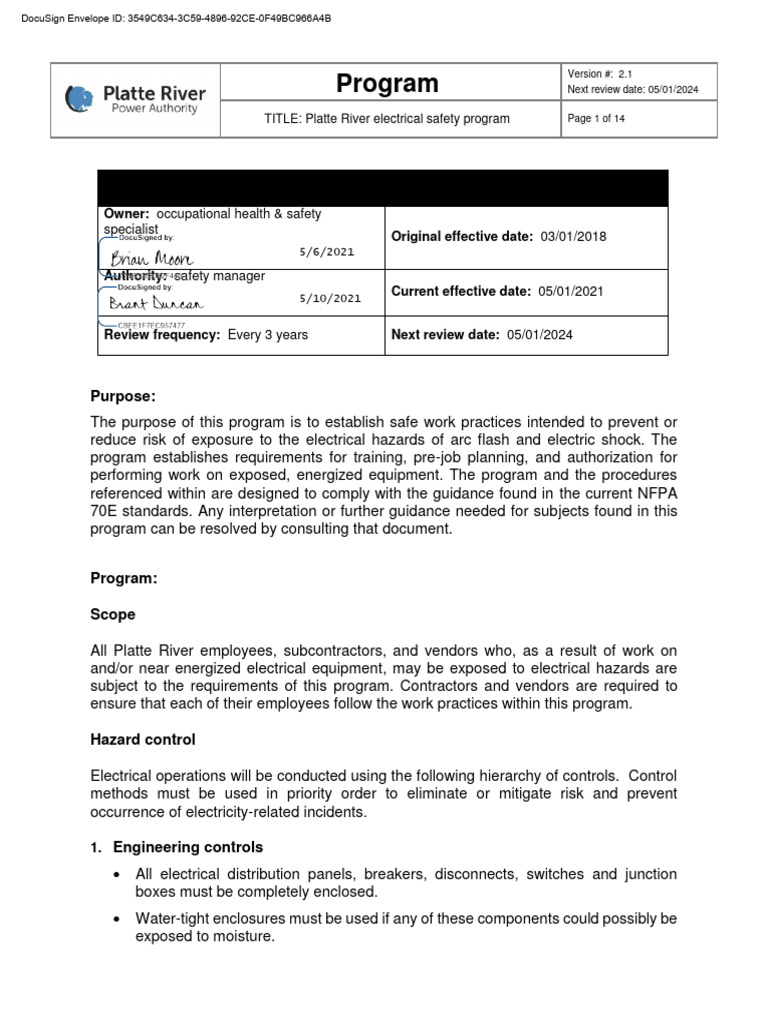 Safety Platte River Electrical Safety Program | PDF | Personal ...