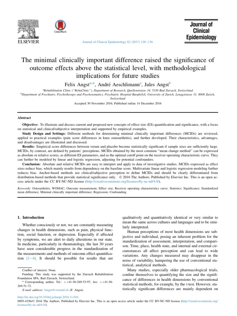 The Minimal Clinically Important Difference Raised The Significance of ...