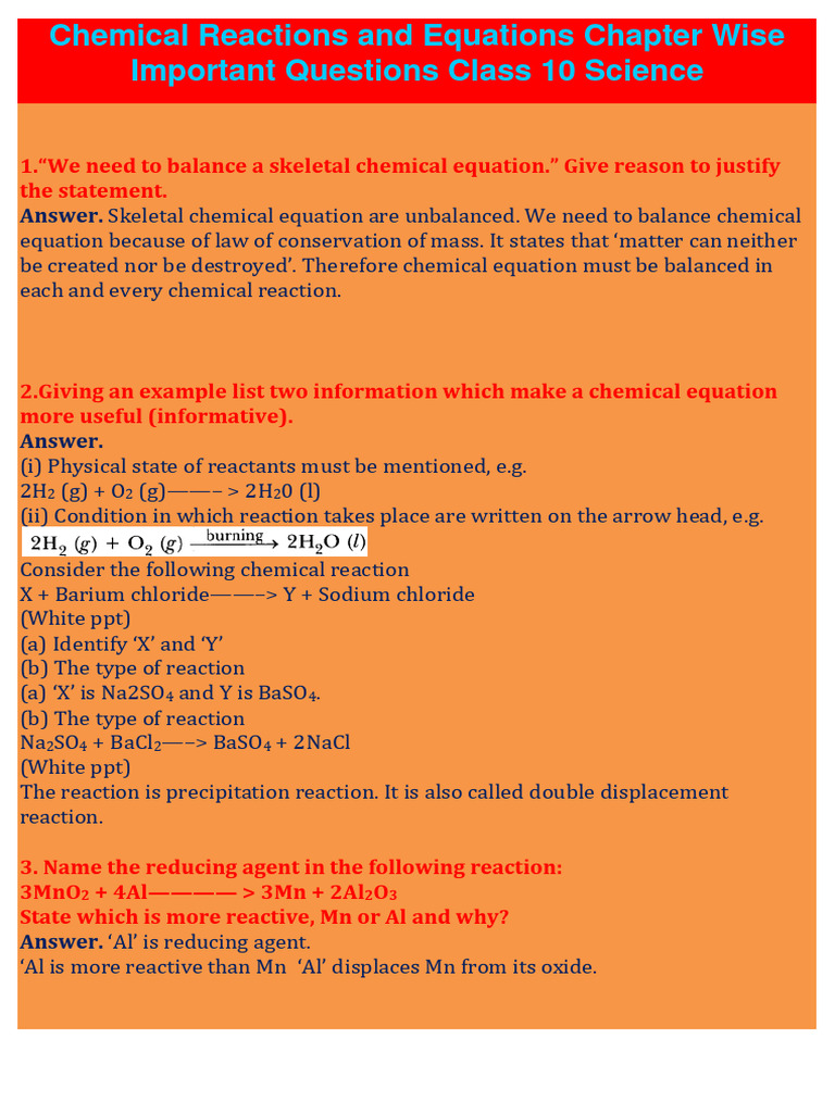 Class - 10 - Revision - Notes - Chapter1 - Science | PDF | Chemical ... Class - 10 - Revision - Notes - Chapter1 - Science | PDF | Chemical ...
