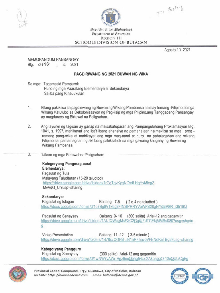 Div Memo No 146 S 2021 | PDF